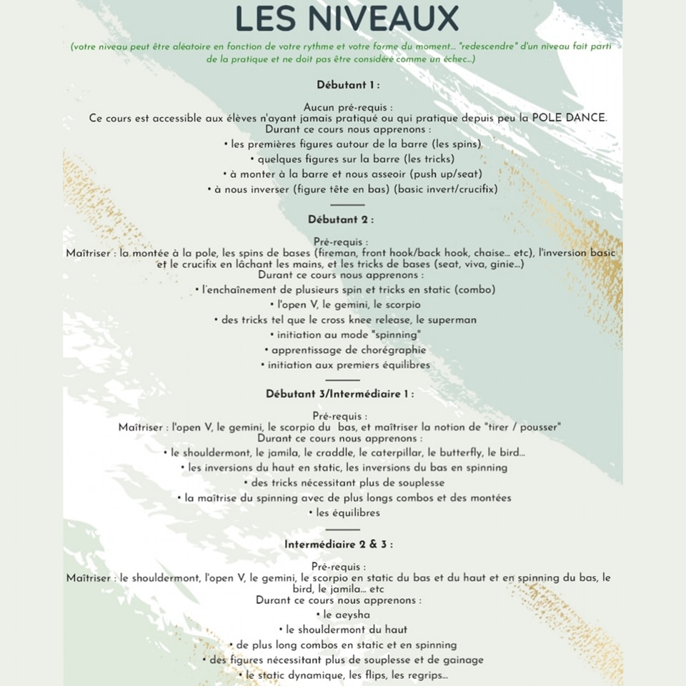 Niveaux EVOLUTION POLE DANCE